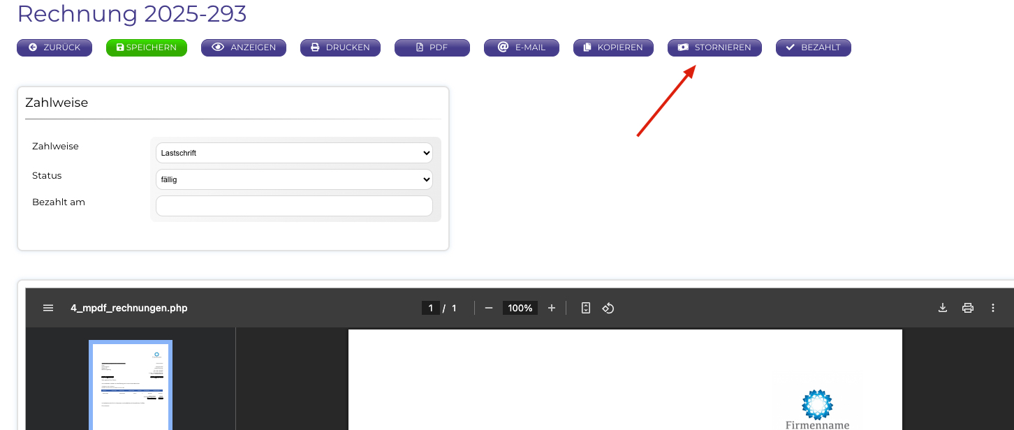 Wie storniere ich eine Rechnung? - OptiOffice